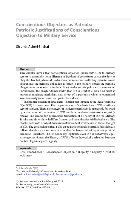 (PDF) Conscientious Objectors as Patriots: Patriotic Justifications of ...