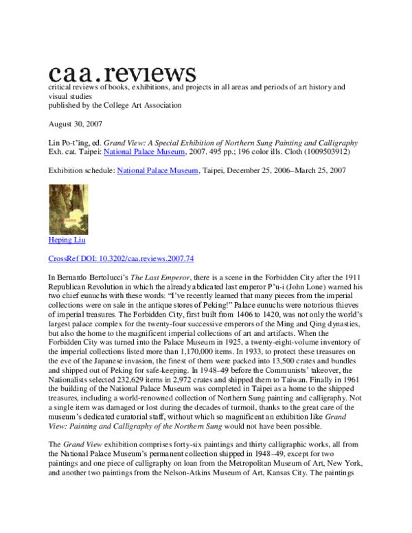 (PDF) Heping Liu. Review of Lin Po-t’ing, ed., Grand View: Special ...