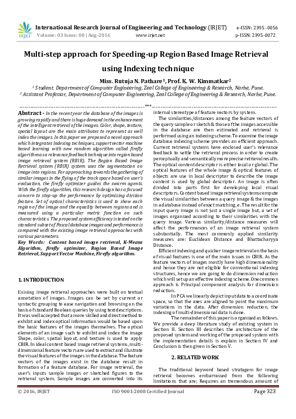 (PDF) Multi-step approach for Speeding-up Region Based Image Retrieval using Indexing technique