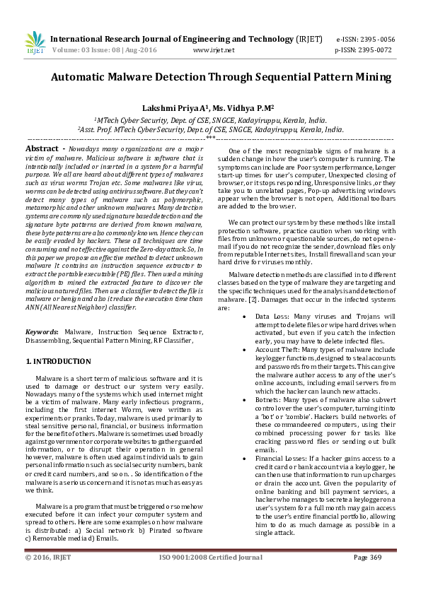 (PDF) Automatic Malware Detection Through Sequential Pattern Mining