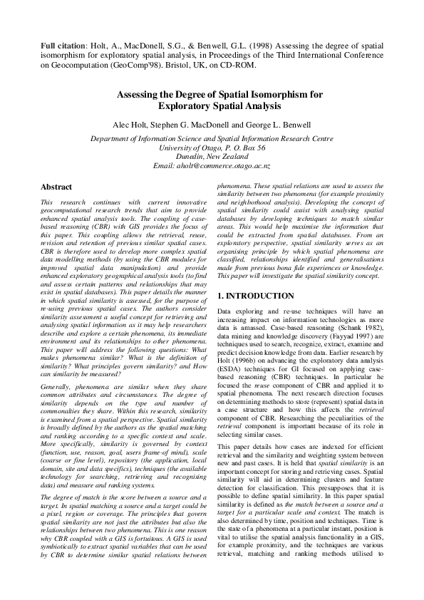 Pdf Assessing The Degree Of Spatial Isomorphism For Exploratory Spatial Analysis Alec Holt