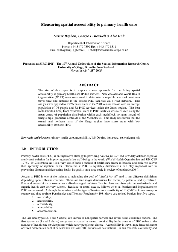 (PDF) Measuring spatial accessibility to primary health care