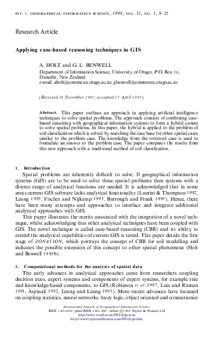 (PDF) Applying case-based reasoning techniques in GIS
