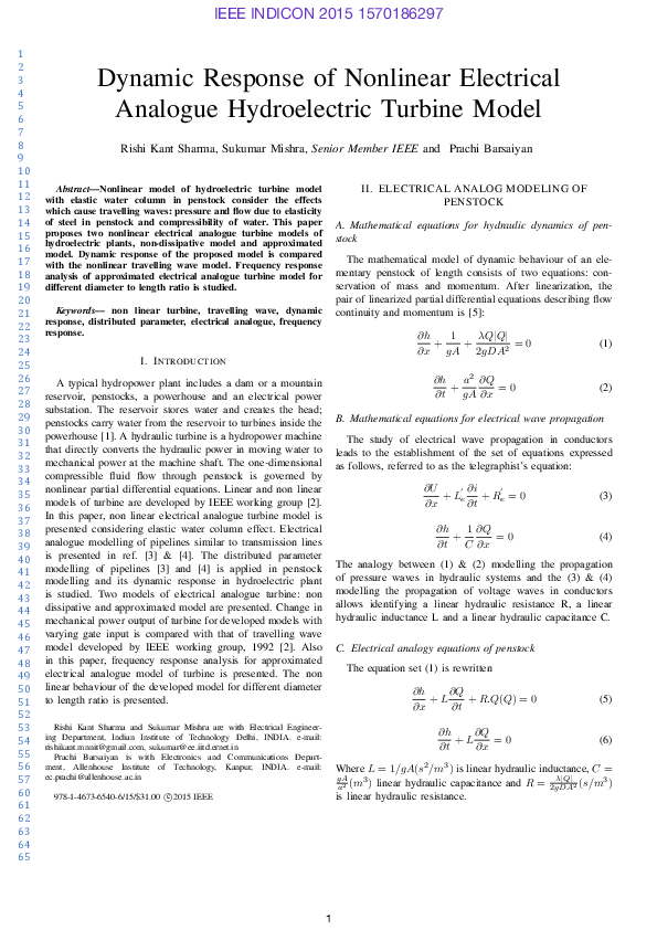 Pdf Dynamic Response Of Nonlinear Electrical Analogue Hydroelectric Turbine Model
