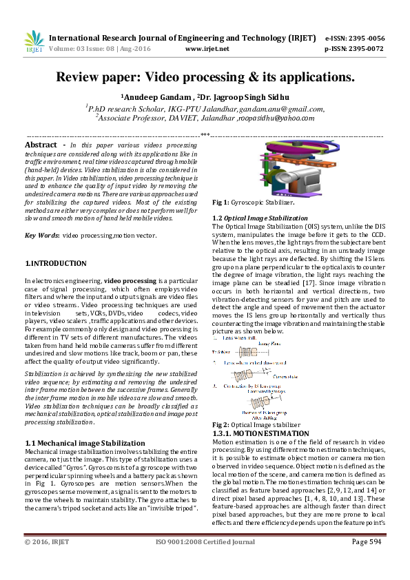 (PDF) Review paper: Video processing & its applications