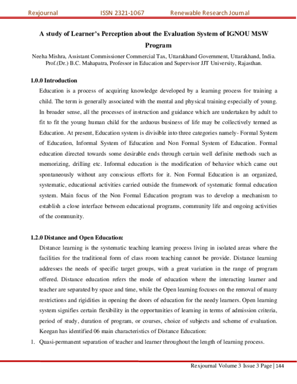 (PDF) A study of Learner’s Perception about the Evaluation System of ...