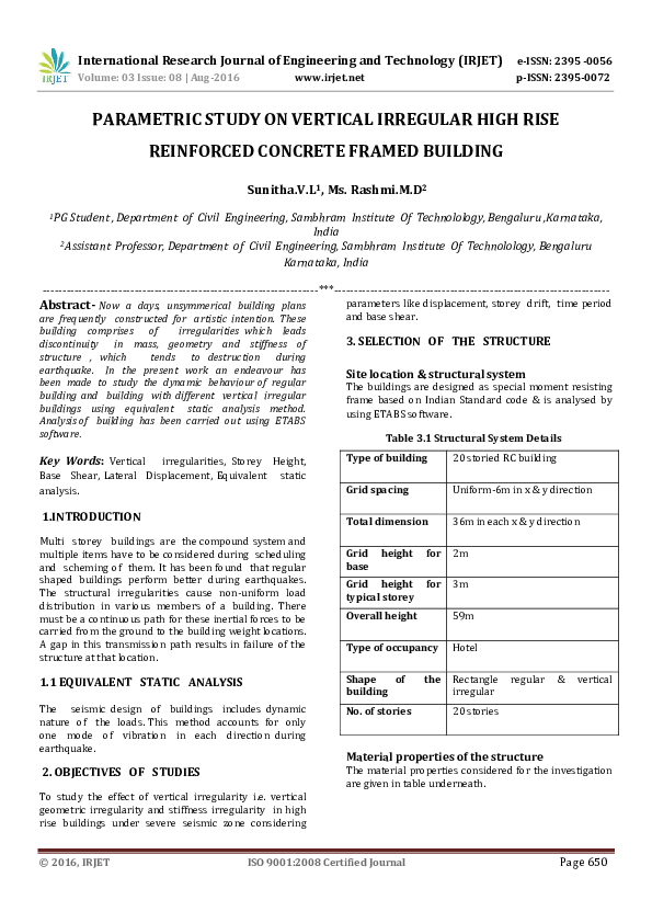 (PDF) PARAMETRIC STUDY ON VERTICAL IRREGULAR HIGH RISE REINFORCED ...