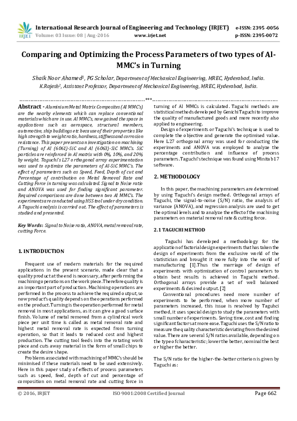 (PDF) Comparing and Optimizing the Process Parameters of two types of ...