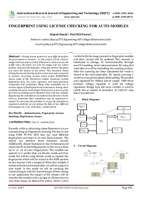 (PDF) FINGERPRINT USING LICENSE CHECKING FOR AUTO-MOBILES