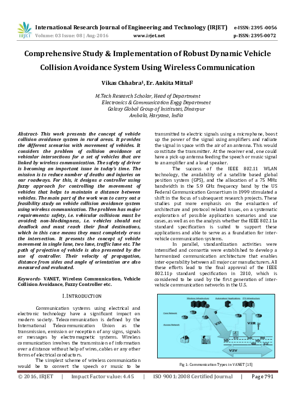 (PDF) Comprehensive Study & Implementation of Robust Dynamic Vehicle Collision Avoidance System ...
