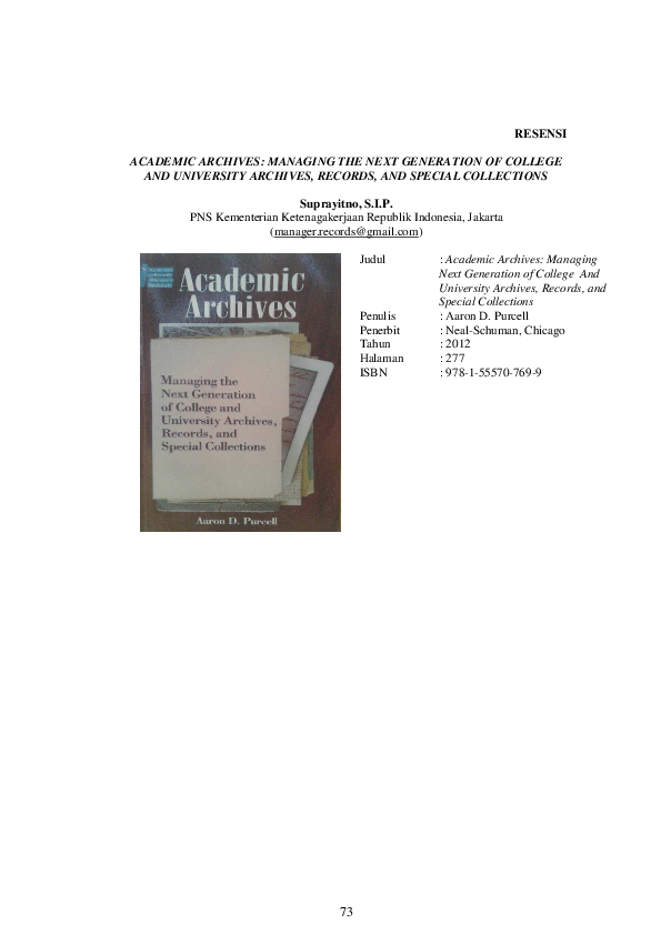 (PDF) Academic Archives: Managing Next Generation of College And ...