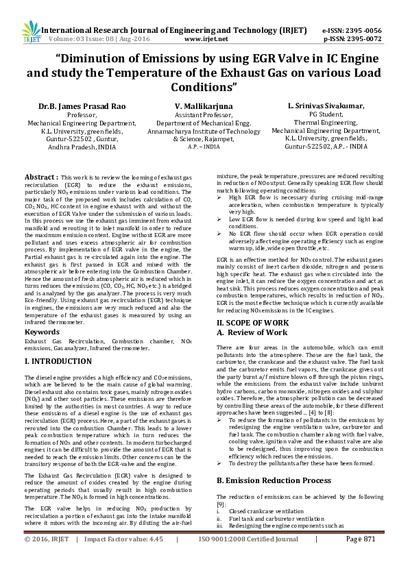 (PDF) " Diminution of Emissions by using EGR Valve in IC Engine and ...