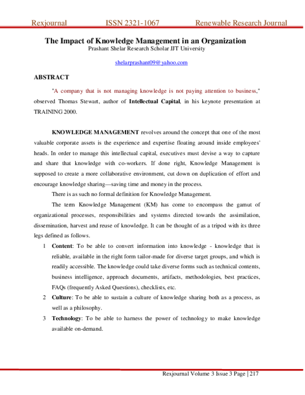 (PDF) The Impact of Knowledge Management in an Organization