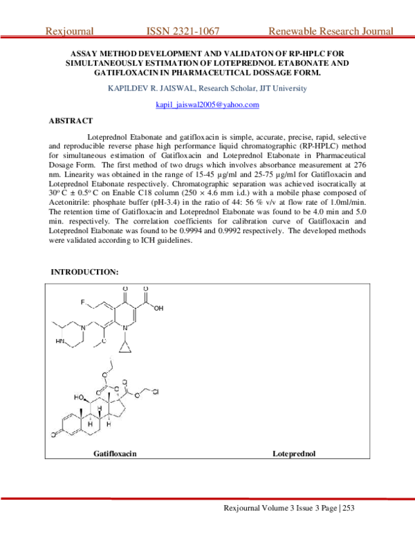 Pdf Assay Method Development And Validaton Of Rp Hplc For Simultaneously Estimation Of