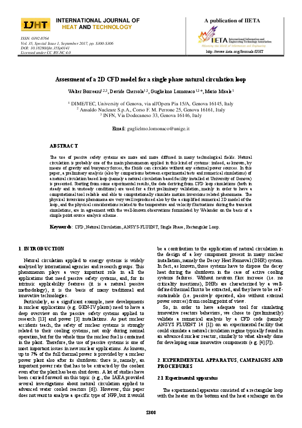 Pdf Assessment Of A 2d Cfd Model For A Single Phase Natural Circulation Loop