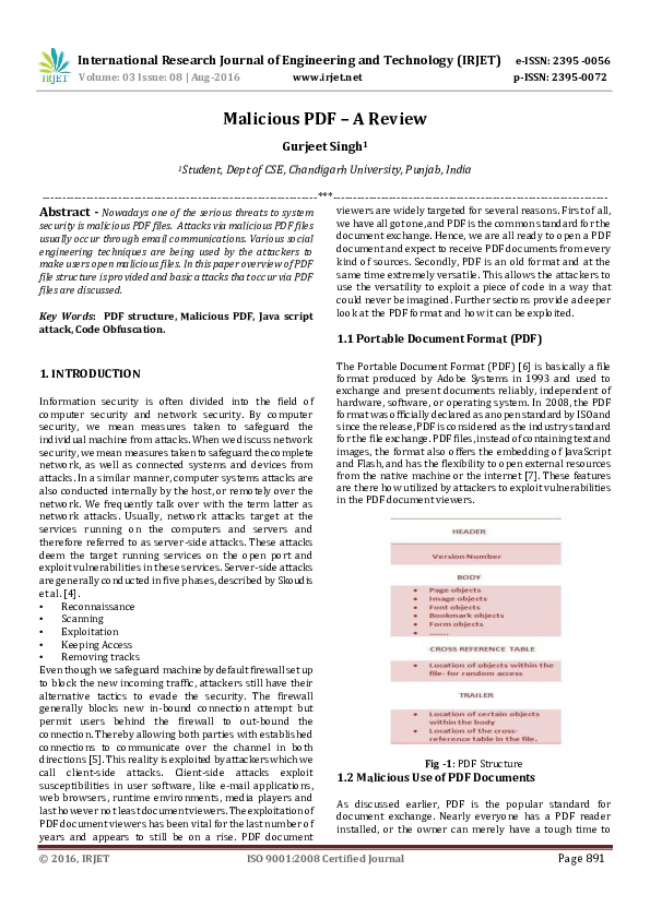 (PDF) Malicious PDF – A Review