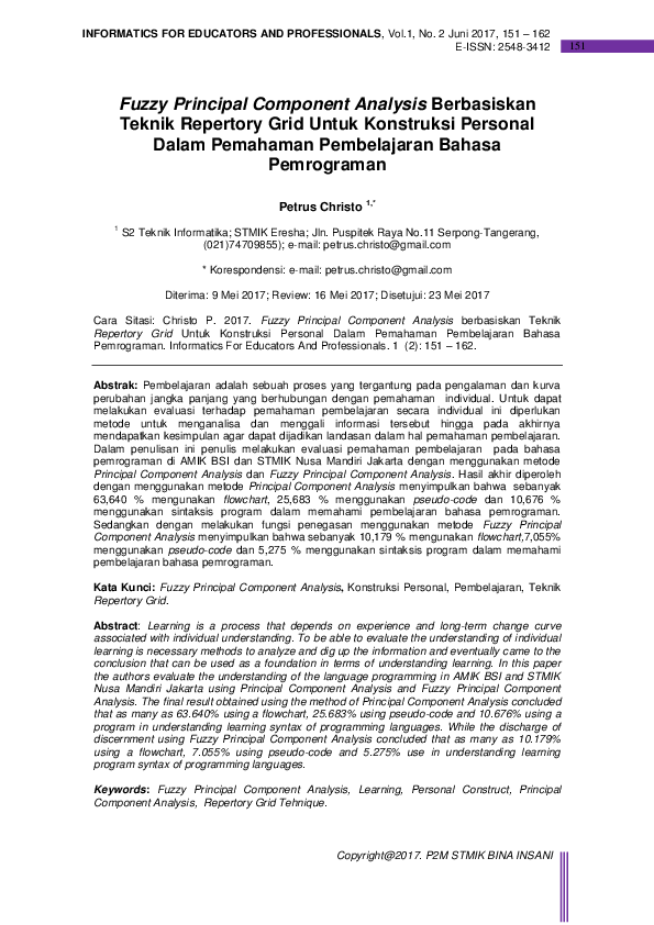 (PDF) Fuzzy Principal Component Analysis Berbasiskan Teknik Repertory Grid Untuk Konstruksi ...