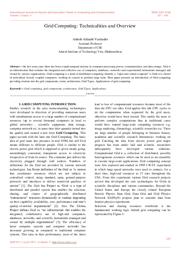(PDF) Grid Computing: Technicalities and Overview