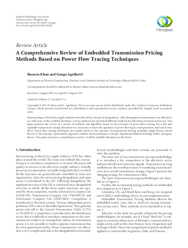 Pdf A Comprehensive Review Of Embedded Transmission Pricing Methods Based On Power Flow 1936