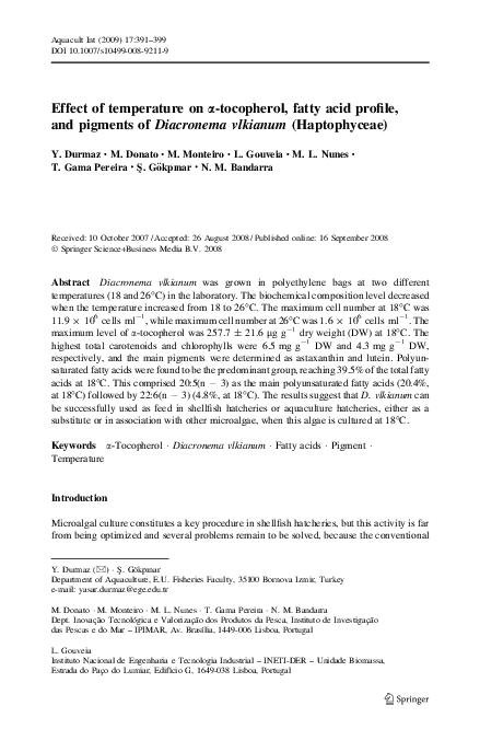 (PDF) Effect of temperature on α-tocopherol, fatty acid profile, and ...