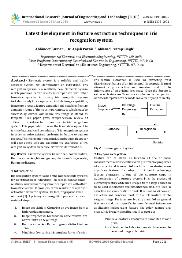 Pdf Latest Development In Feature Extraction Techniques In Iris