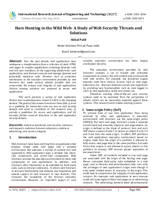 (PDF) Hare Hunting in the Wild Web: A Study of Web Security Threats and Solutions