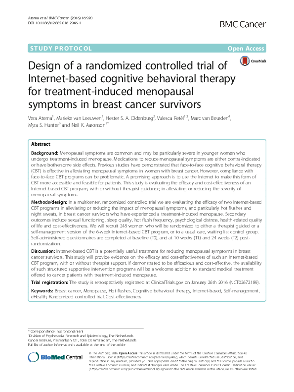 (PDF) Design of a randomized controlled trial of Internet-based cognitive behavioral therapy for ...