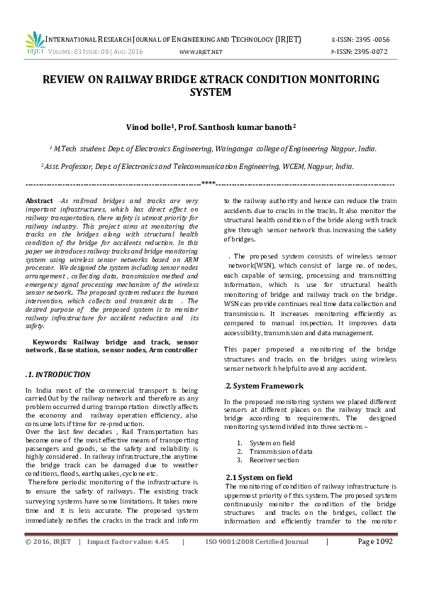 (PDF) REVIEW ON RAILWAY BRIDGE &TRACK CONDITION MONITORING SYSTEM