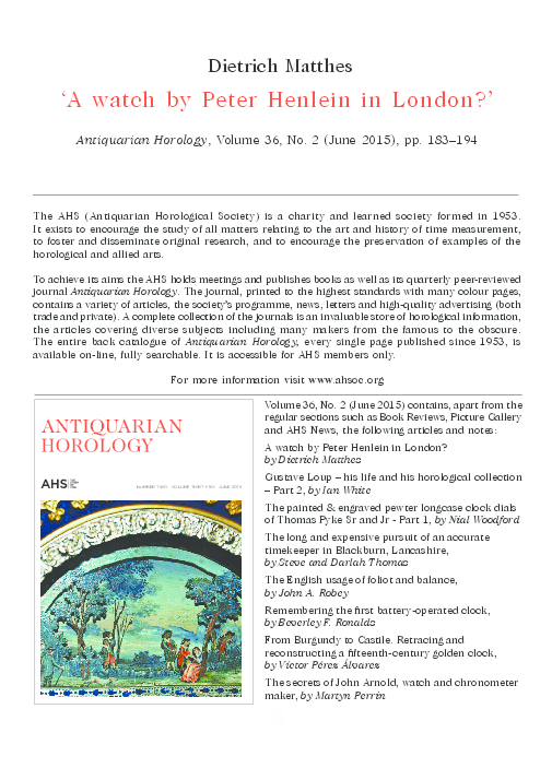 (PDF) 'A watch by Peter Henlein in London?'