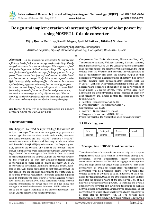 (PDF) Design and implementation of increasing efficiency of solar power by using MOSFET L-C dc ...