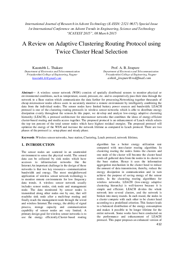 Pdf A Review On Adaptive Clustering Routing Protocol Using Twice Cluster Head Selection
