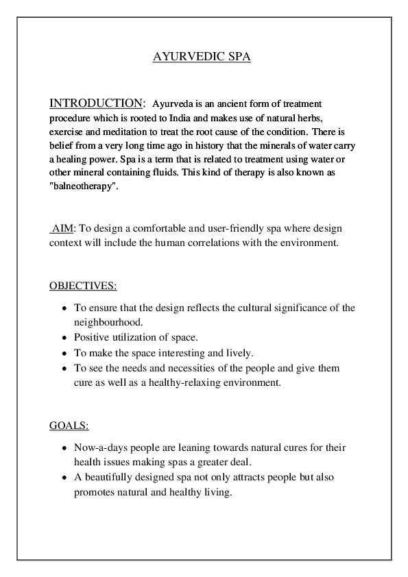 (DOC) AYURVEDIC SPA INTRODUCTION: Ayurveda is an ancient form of treatment