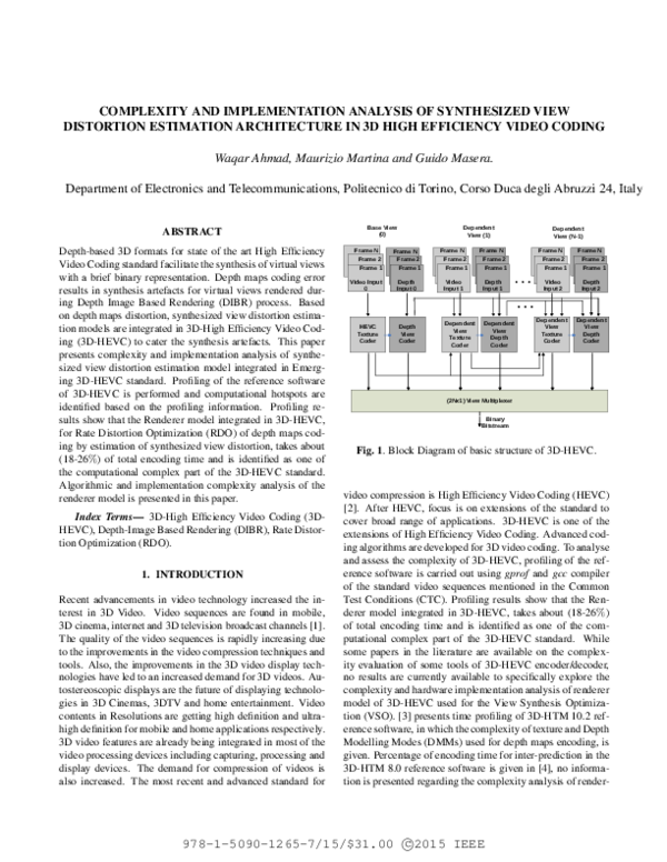Pdf Complexity And Implementation Analysis Of Synthesized View Distortion Estimation