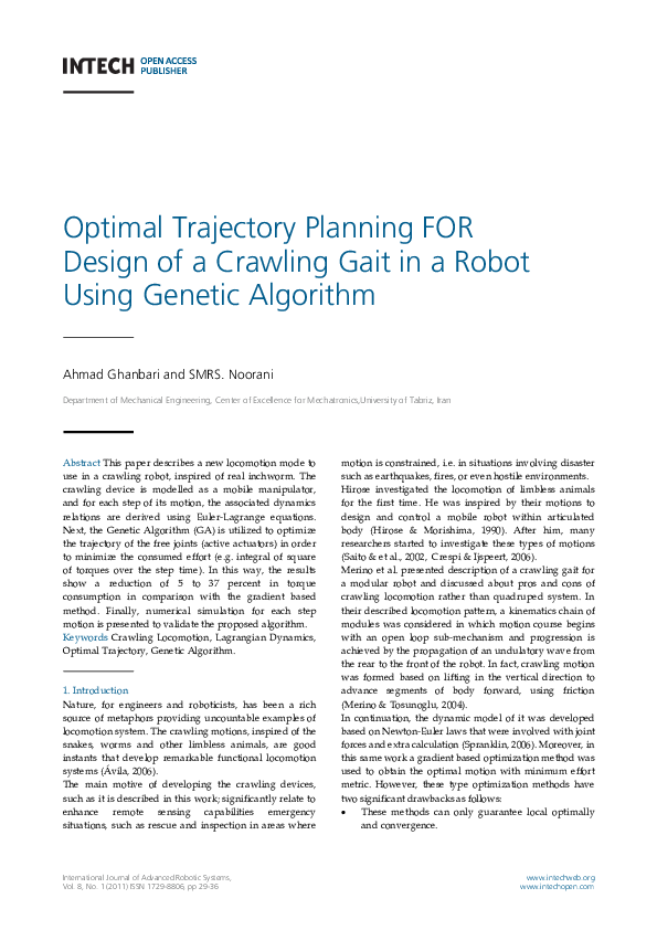 (PDF) Optimal Trajectory Planning For Design of a Crawling Gait in a Robot Using Genetic ...