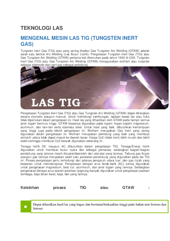 (DOC) TEKNOLOGI LAS MENGENAL MESIN LAS TIG (TUNGSTEN INERT GAS