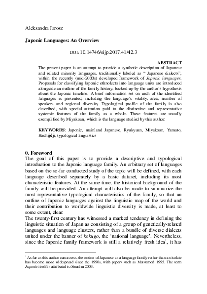 (PDF) Japonic languages an overview Jarosz