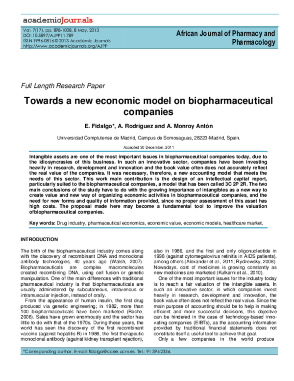 (PDF) Towards a new economic model on biopharmaceutical companies