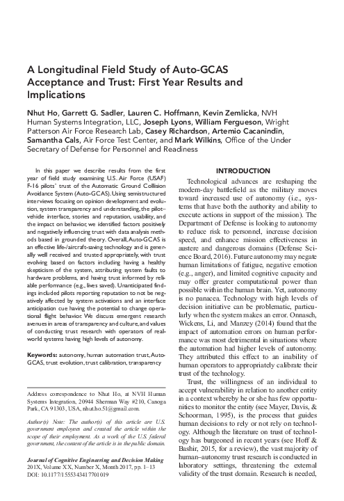 (PDF) A Longitudinal Field Study of Auto-GCAS Acceptance and Trust ...