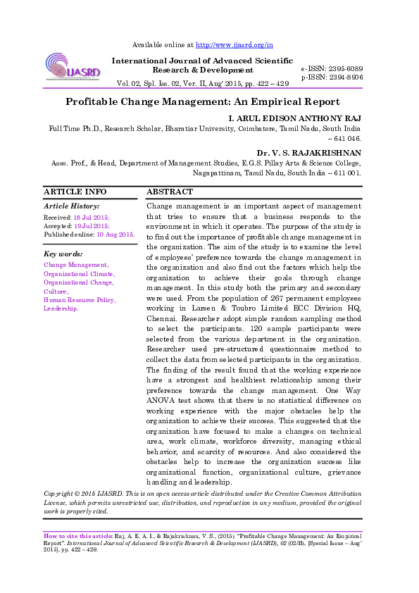 (PDF) Profitable Change Management: An Empirical Report