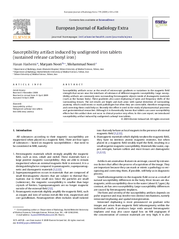 (PDF) Susceptibility artifact induced by undigested iron tablets ...