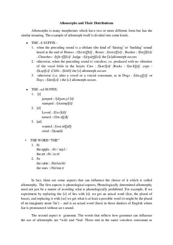 (DOC) Allomorphs and Their Distributions