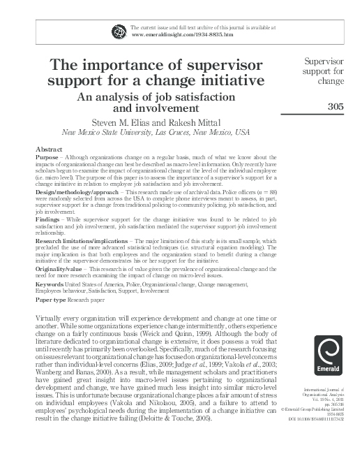 (PDF) The importance of supervisor support for a change initiative An ...