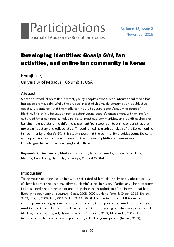 (PDF) Developing identities: Gossip Girl, fan activities, and online ...