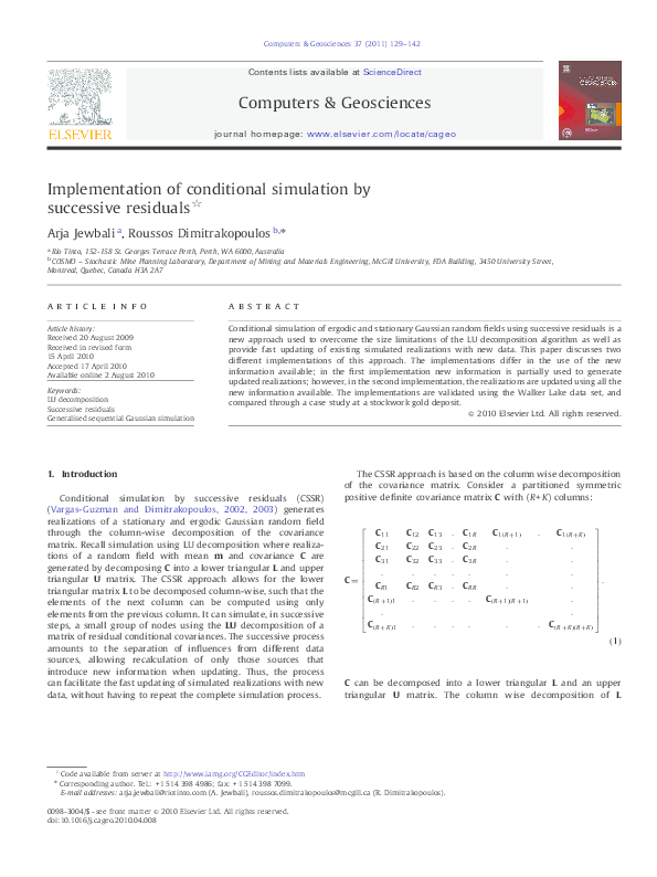 (PDF) Implementation of Conditional Simulation by Successive Residuals