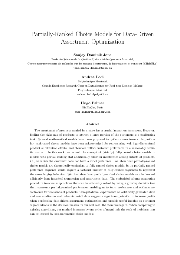 (PDF) Partially-Ranked Choice Models for Data-Driven Assortment Optimization