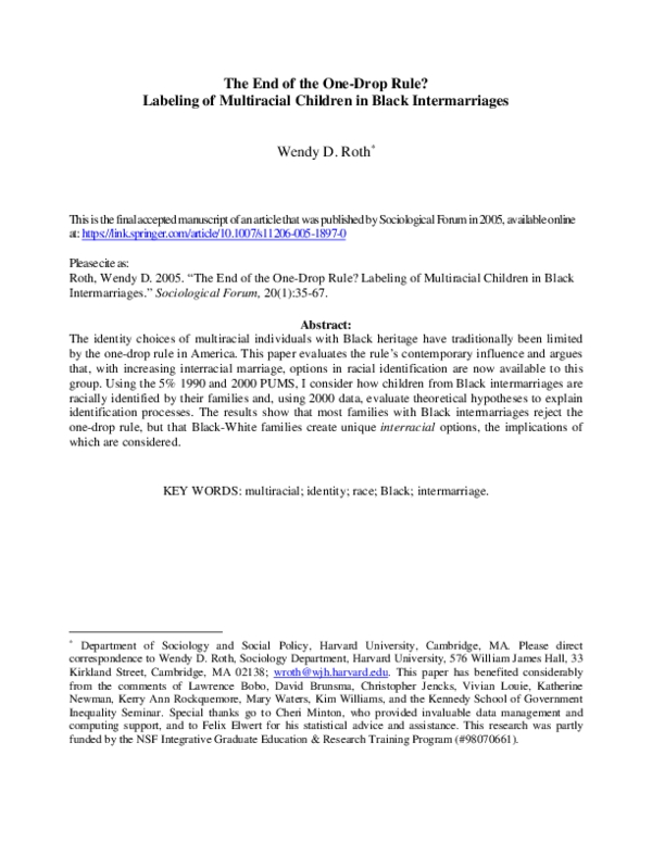 (PDF) The End of the One-Drop Rule? Labeling of Multiracial Children in ...
