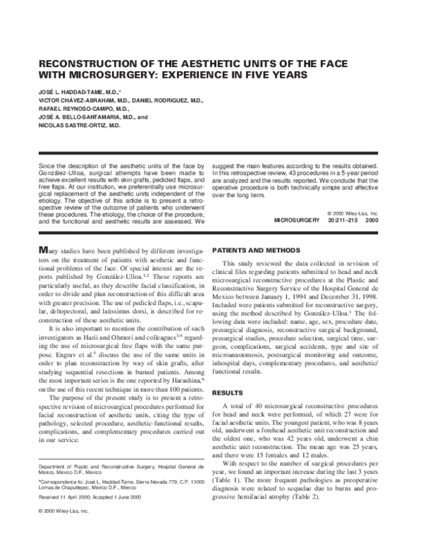 (PDF) Reconstruction of the aesthetic units of the face with ...