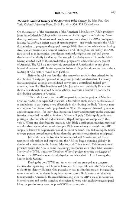 (PDF) Review of John Fea, "The Bible Cause" Fide et Historia 49.1 (2017 ...