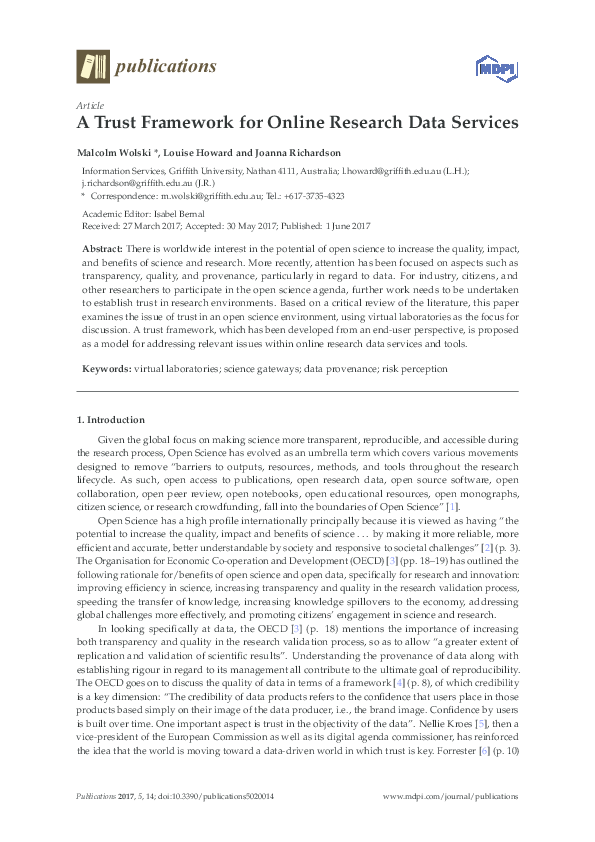 (PDF) A Trust Framework for Online Research Data Services
