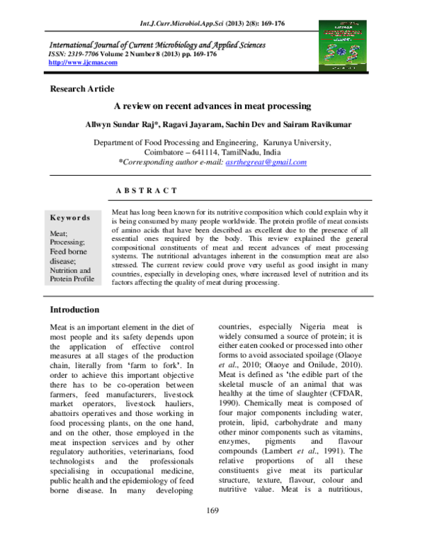 (PDF) A review on recent advances in meat processing